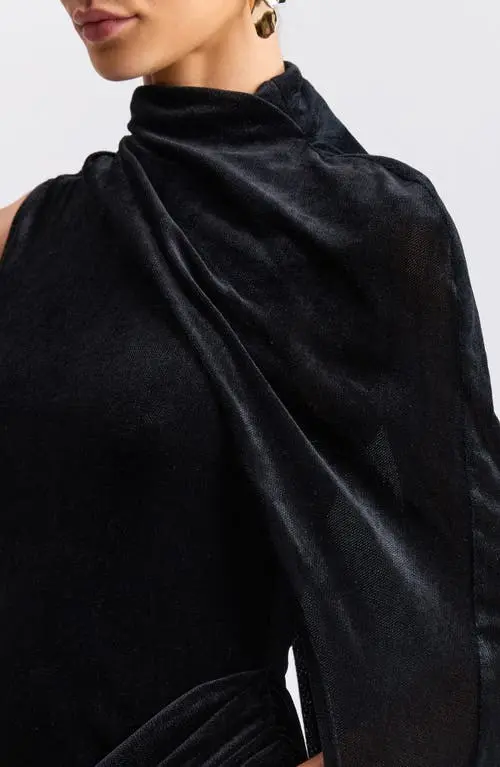 Avec Les Filles Mock Neck Minidress With Asymmetric Cape
