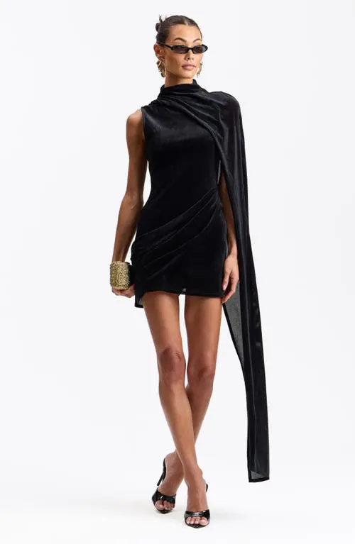 Avec Les Filles Mock Neck Minidress With Asymmetric Cape