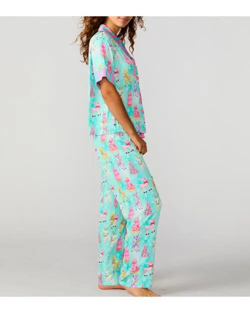 SUNSHINE SOCIETY Silky Prancer Short Sleeve Pant Set
