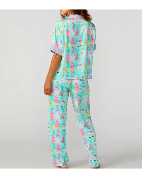SUNSHINE SOCIETY Silky Prancer Short Sleeve Pant Set