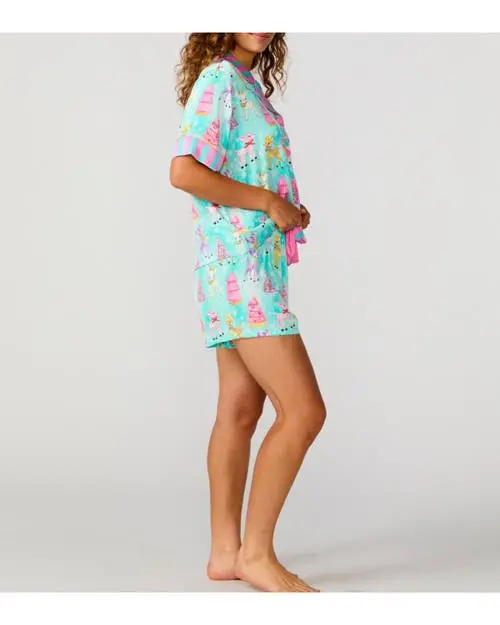 SUNSHINE SOCIETY Silky Prancer Short Sleeve Short Set