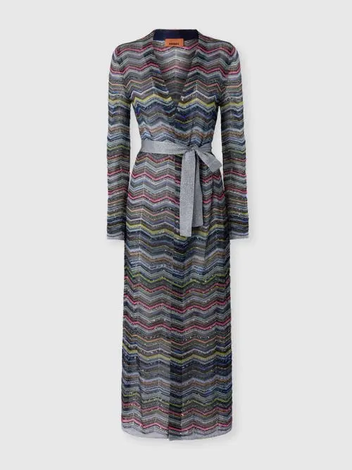 Missoni Long Chevron Viscose-blend Cardigan With Belt