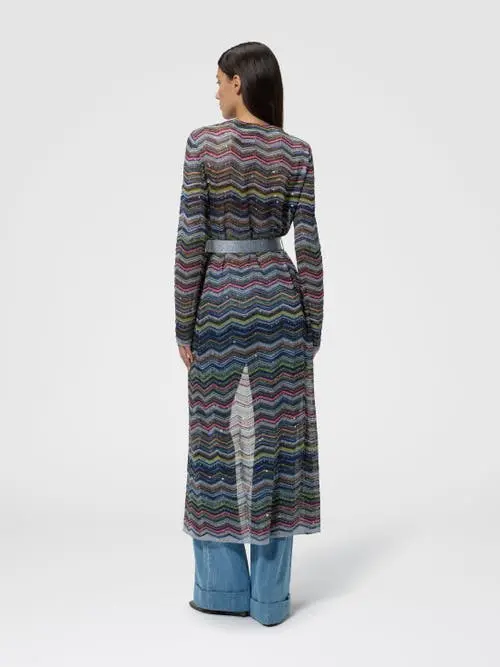 Missoni Long Chevron Viscose-blend Cardigan With Belt
