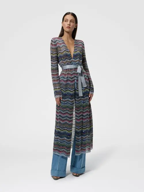 Missoni Long Chevron Viscose-blend Cardigan With Belt