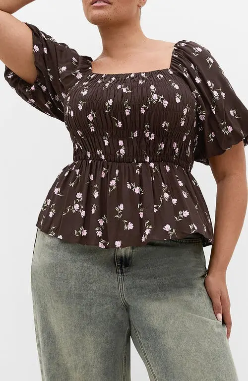 City Chic Aire Field Print Peplum Top