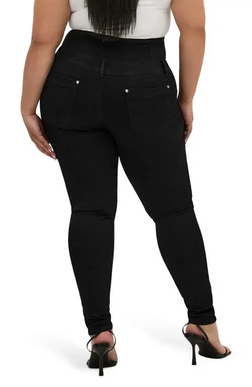 City Chic Harley Exposed Button High Waist Skinny Jeans - Black