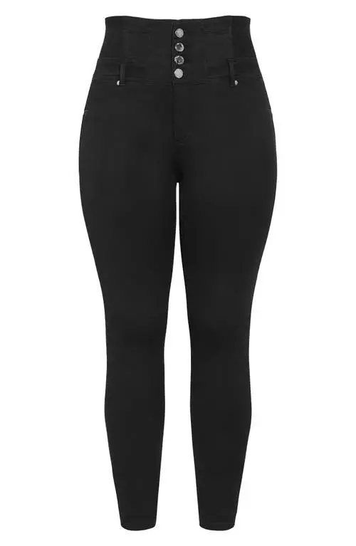 City Chic Harley Exposed Button High Waist Skinny Jeans - Black