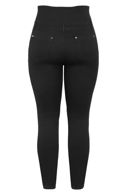 City Chic Harley Exposed Button High Waist Skinny Jeans - Black