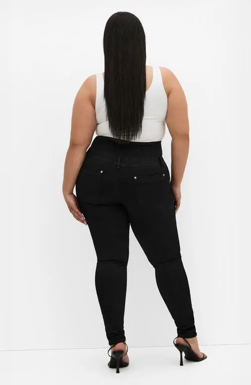 City Chic Harley Exposed Button High Waist Skinny Jeans - Black