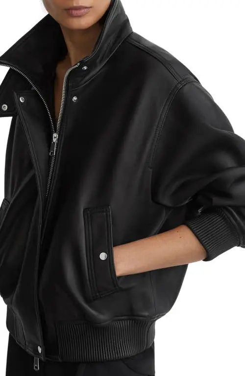 REISS Cara Leather Bomber Jacket