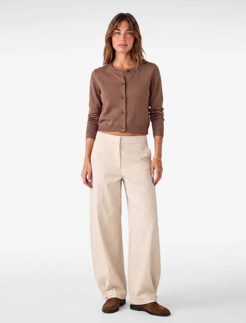 Koton Regular Fit Crew Neck Knit Cardigan - Brown