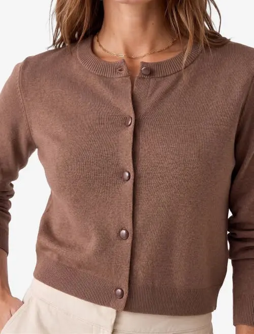 Koton Regular Fit Crew Neck Knit Cardigan - Brown