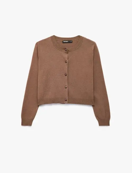 Koton Regular Fit Crew Neck Knit Cardigan - Brown