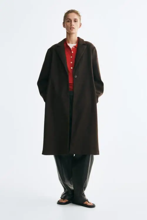 H&M Single-breasted Coat - Dark Brown