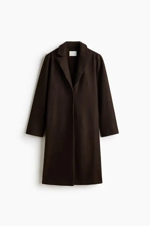 H&M Single-breasted Coat - Dark Brown