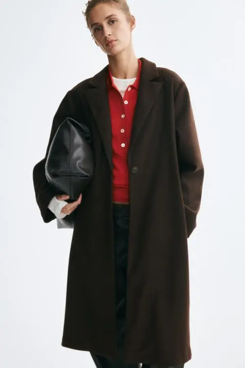 H&M Single-breasted Coat - Dark Brown
