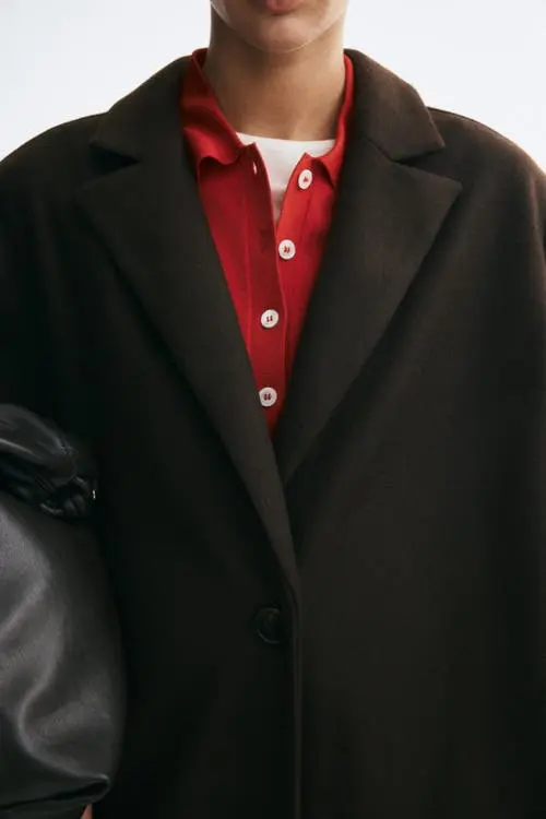 H&M Single-breasted Coat - Dark Brown