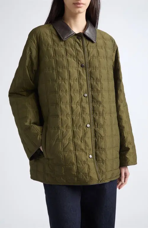 Lafayette 148 New York Reversible Quilted Down Twill Car Coat - Forest