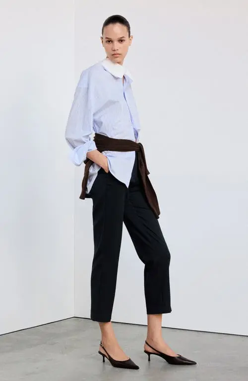 Mango Pinstripe Straight Leg Pants - Blue