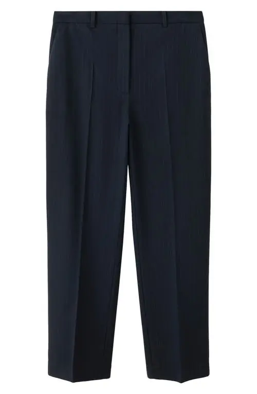 Mango Pinstripe Straight Leg Pants - Navy