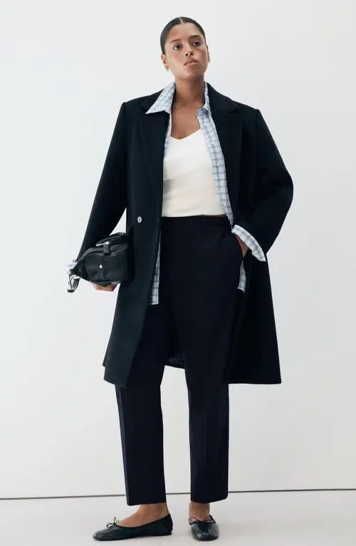 Mango Pinstripe Straight Leg Pants - Navy