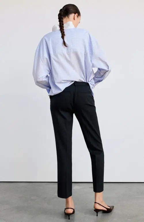 Mango Pinstripe Straight Leg Pants - Navy
