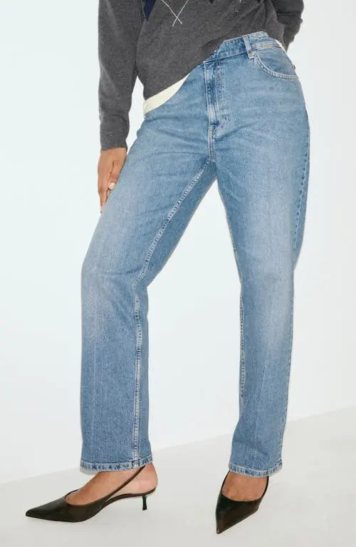 Mango High Waist Straight Leg Jeans - Medium Blue