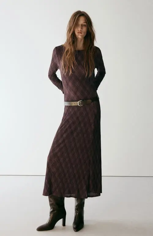 Mango Plaid Long Sleeve Midi Dress