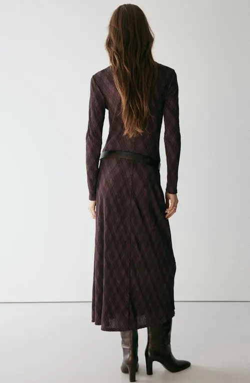 Mango Plaid Long Sleeve Midi Dress