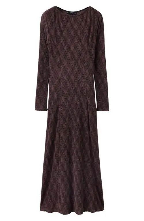 Mango Plaid Long Sleeve Midi Dress - Brown