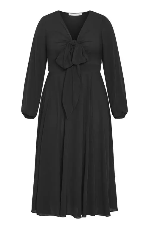 City Chic Adelyn Tie Front Long Sleeve Midi Dress