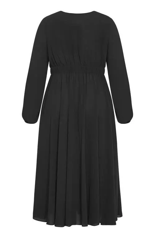 City Chic Adelyn Tie Front Long Sleeve Midi Dress