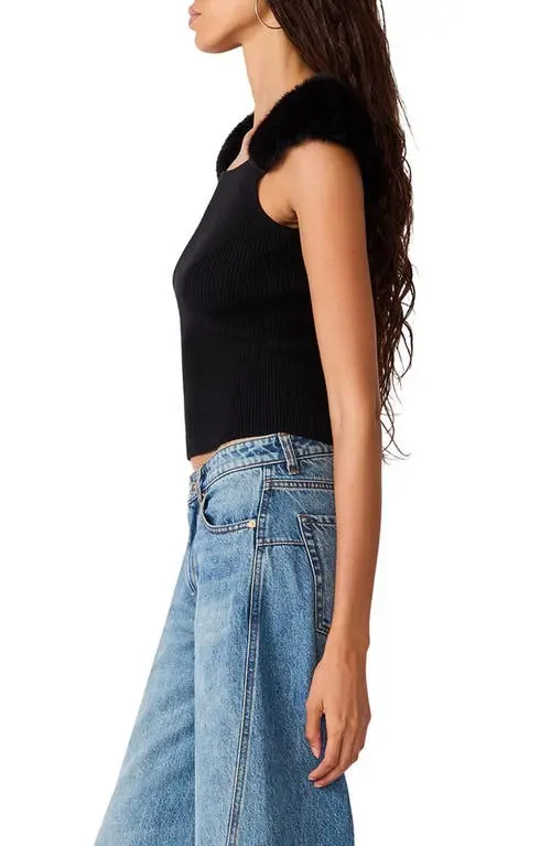 Steve Madden Madelyn Faux Fur Trim Sweater Top