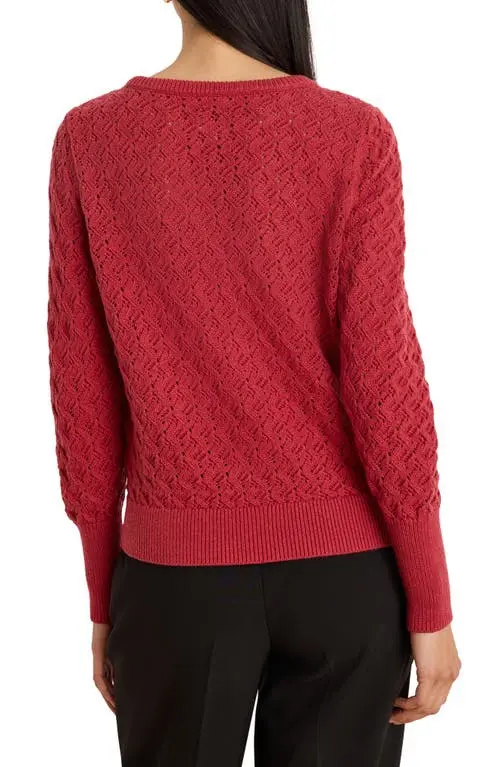 NIC+ZOE Sterling Shimmer Pointelle Stitch Sweater - Red Maple