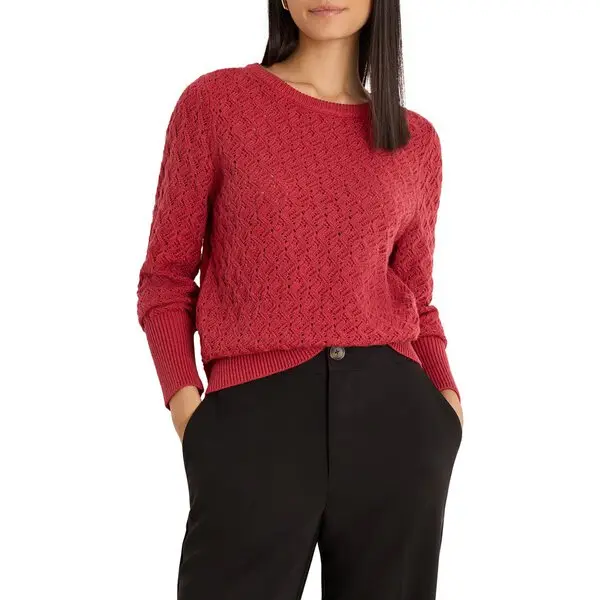 NIC+ZOE Sterling Shimmer Pointelle Stitch Sweater - Red Maple