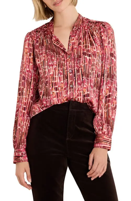 NIC+ZOE Print Origami Pleat Button-up Shirt - Red Multi