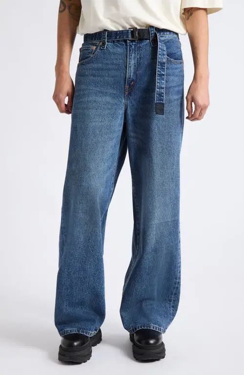 Sacai Gender Inclusive Wide Leg Belted Jeans - Blue