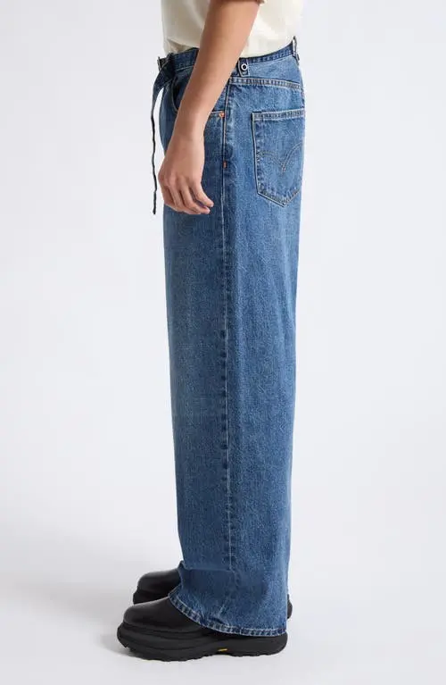 Sacai Gender Inclusive Wide Leg Belted Jeans - Blue