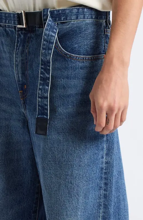 Sacai Gender Inclusive Wide Leg Belted Jeans - Blue