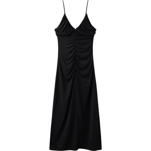 Mango Ruched Sleeveless Maxi Dress - Black