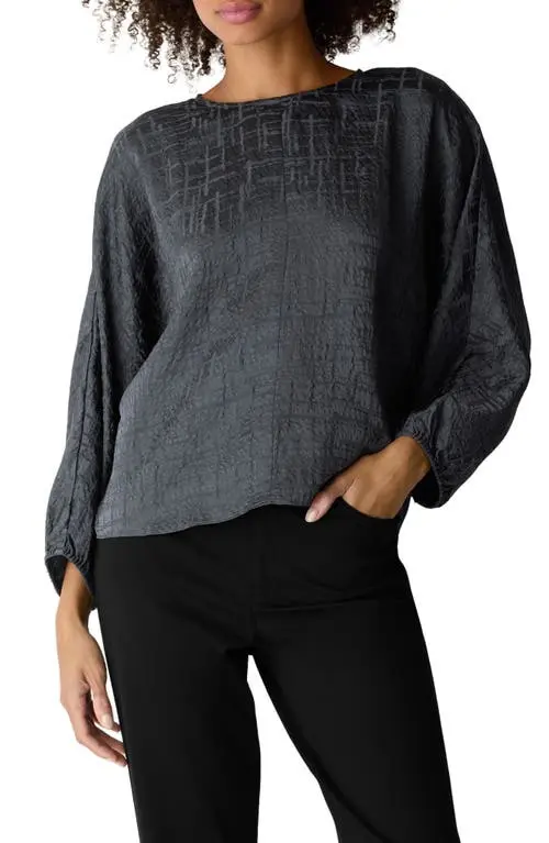 Eileen Fisher Silk Round Neck Dolman Sleeve Top - Graphite