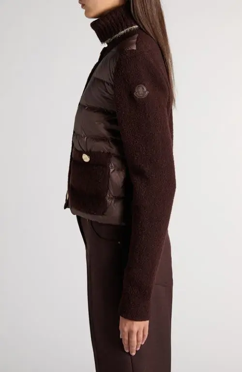 Moncler Mixed Media Down Front Wool Cardigan
