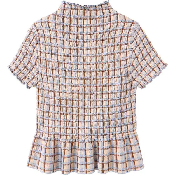 Mango Check Smocked Peplum Top