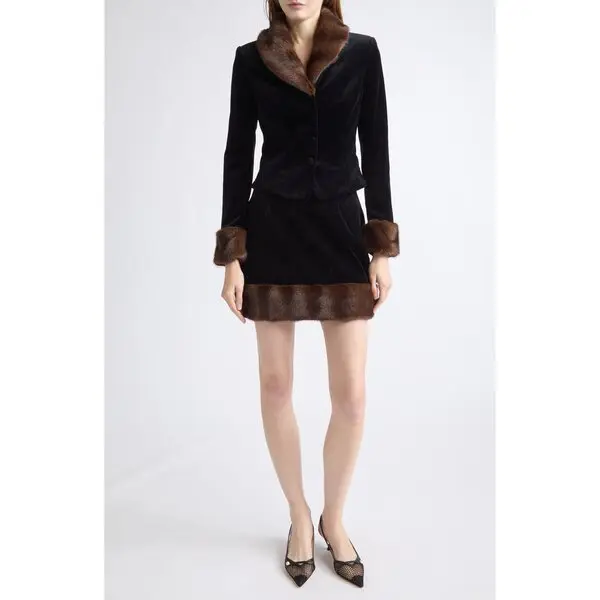 TANNER FLETCHER Tessie Faux Fur Trim Miniskirt