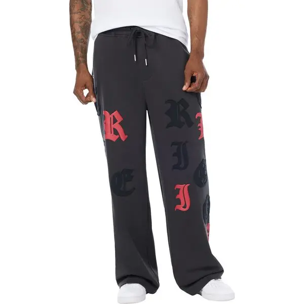 True Religion Tossed Logo Wide Leg Sweatpants - Phantom