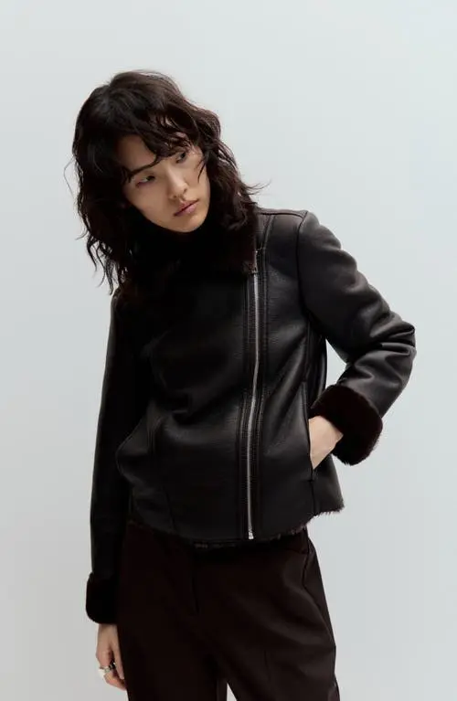 Mango Faux Leather & Faux Fur Moto Jacket