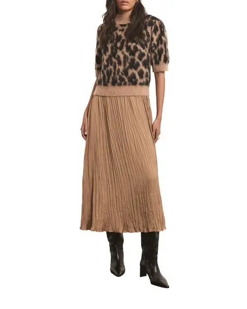 Mint Velvet Short Sleeve Fuzzy Texture Layered Midi Dress