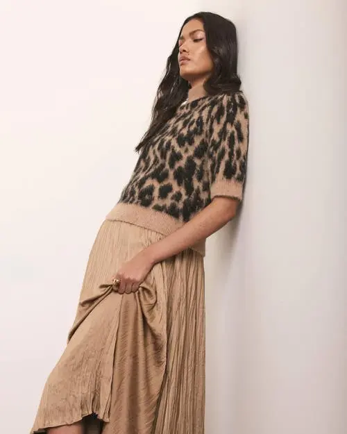 Mint Velvet Short Sleeve Fuzzy Texture Layered Midi Dress