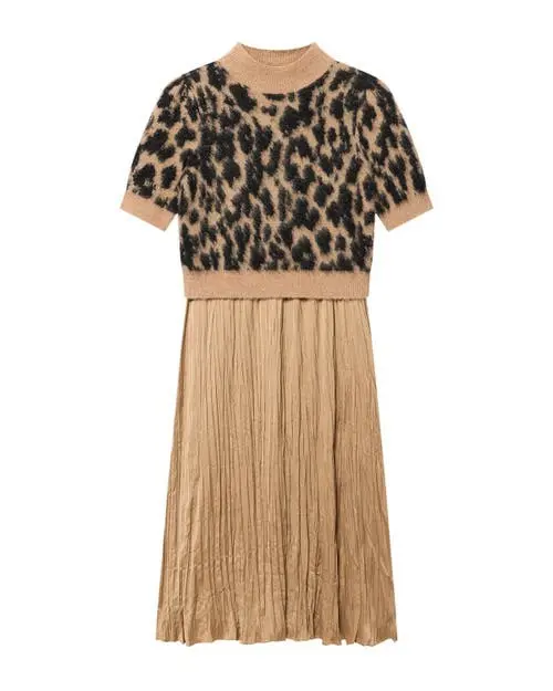 Mint Velvet Short Sleeve Fuzzy Texture Layered Midi Dress