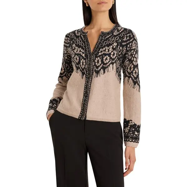 NIC+ZOE Placed Lace Print Cardigan - Neutral Multi
